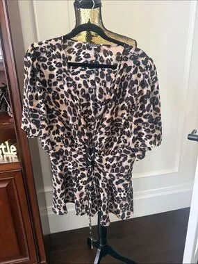 VENUS | Tops | Venus Leopardprint Tiefront Blouse In Beige And Black ...